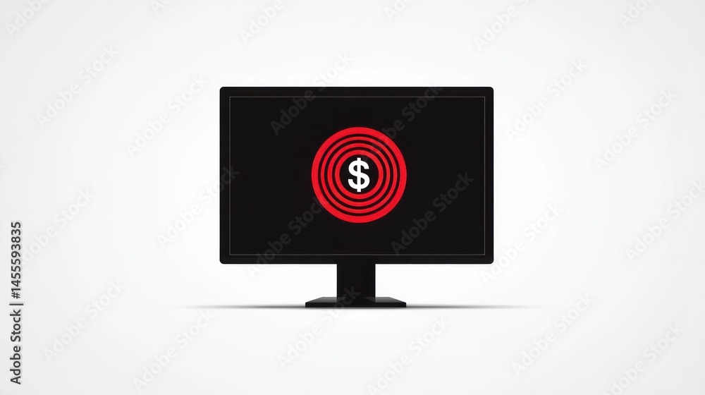 Computer Monitor Displaying a Dollar Sign with Concentric Circles ...