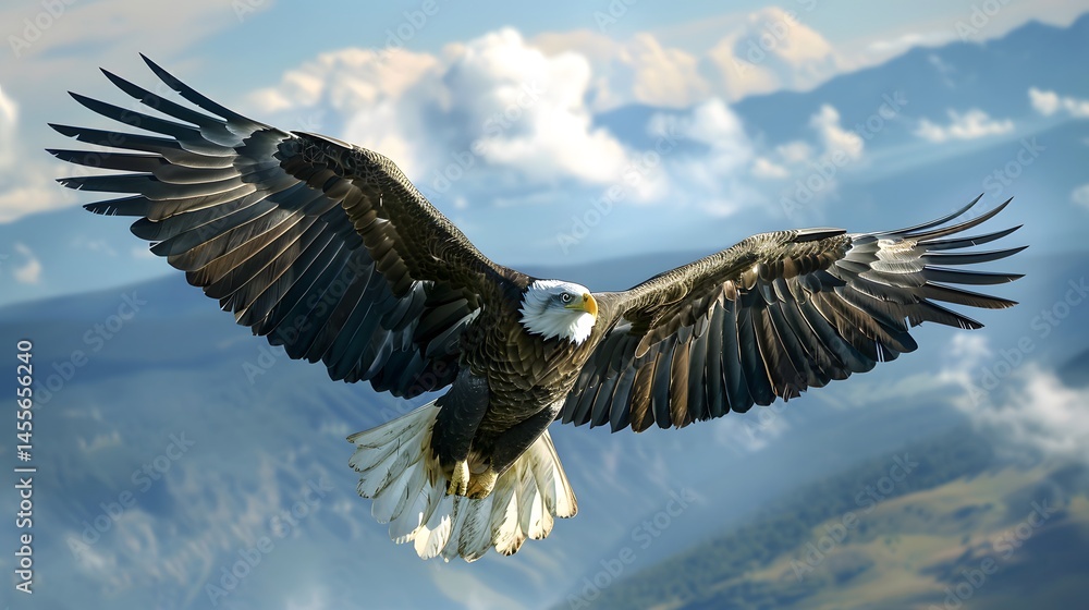 Eagle Soaring High: A majestic eagle soaring high in the sky with wings ...