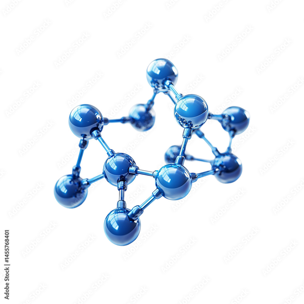 Blue 3D molecular model featuring atoms represented png Stock Photo ...