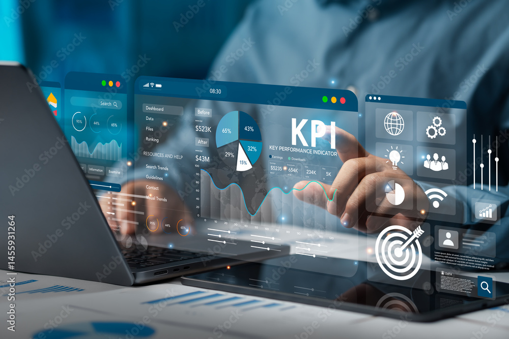 KPI key performance indicator The concept of analyzing dashboards of ...