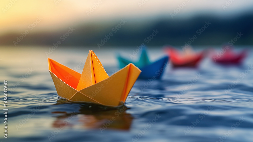 Paper boat guides the fleet as new ones join the team. Teamwork ...