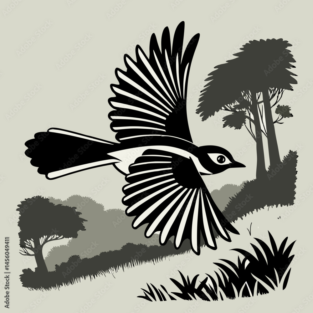 Tyrant Flycatcher in flight, captured mid-air while hunting insects ...