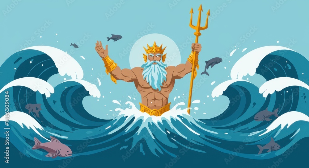 Neptune, God of the Sea, commands the mighty waves with his trident ...