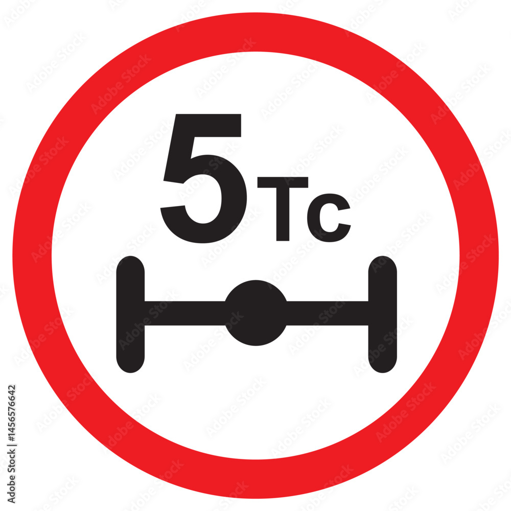 traffic sign indicating maximum axle load limit of 5 tons with red ...
