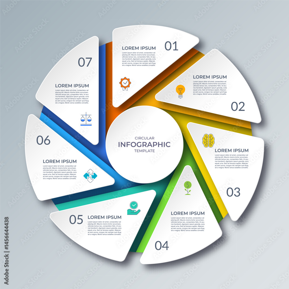 Infographic cycle diagram with 7 steps. Vector circular template that can be used for reports ...