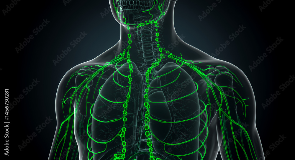 Human Lymphatic System 3D Medical Visualization: Glowing Green Lymph ...