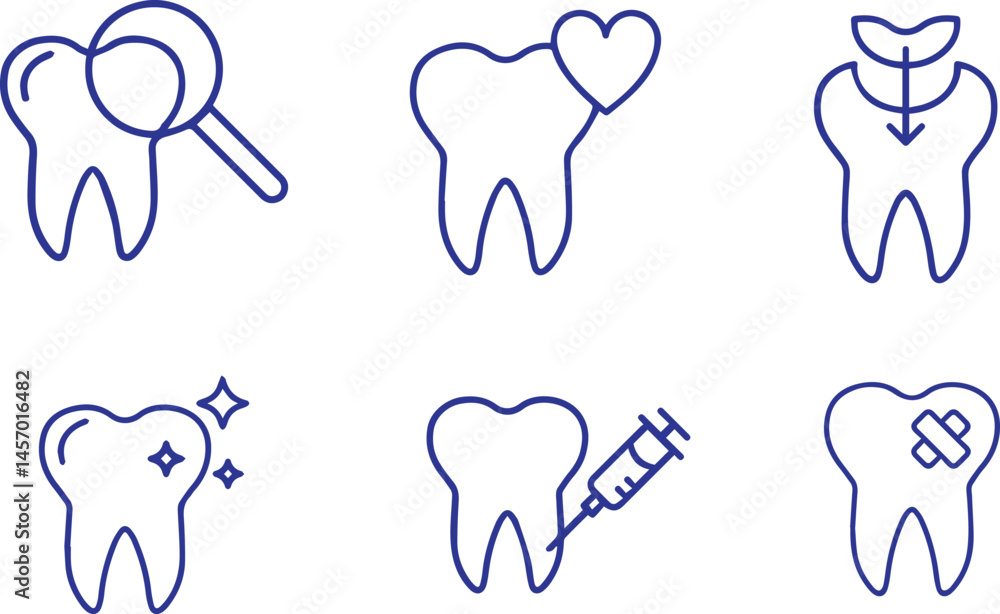 dental icons, tooth outlines, dental care symbols, simple tooth shapes ...