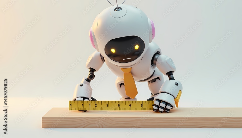 Robot Measuring Wood Plank with Ruler Stock Photo | Adobe Stock