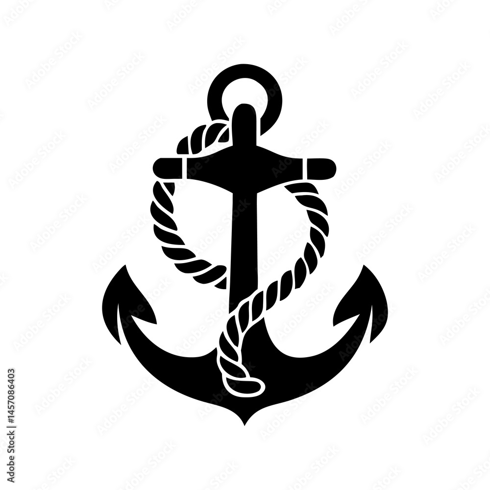 anchor symbols set vector silhouettes anchor with rope Steering Wheel ...