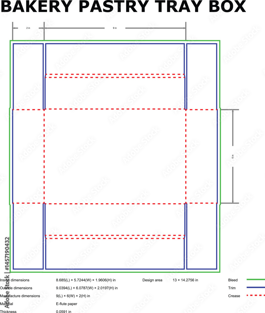 Detailed technical diagram of a bakery pastry tray box with dimensions ...