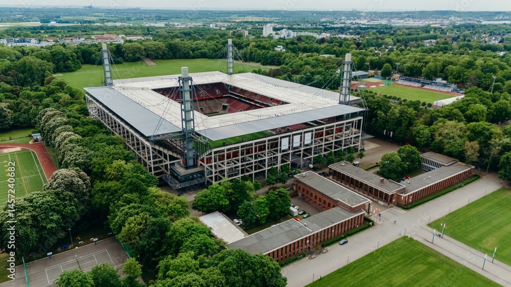 Stock-Foto „COLOGNE, GERMANY - 5 MAY, 2025: Aerial view of the Rhein ...