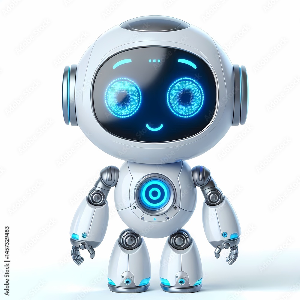 AI, advanced robot standing front side, 3d HD images isolated on a white background are best for ...