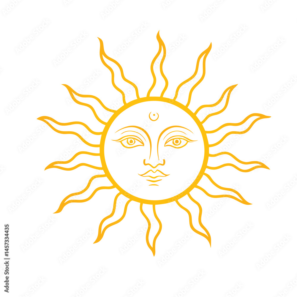 Sinhala and Tamil New Year Sun with Human Face Illustration with Yellow ...