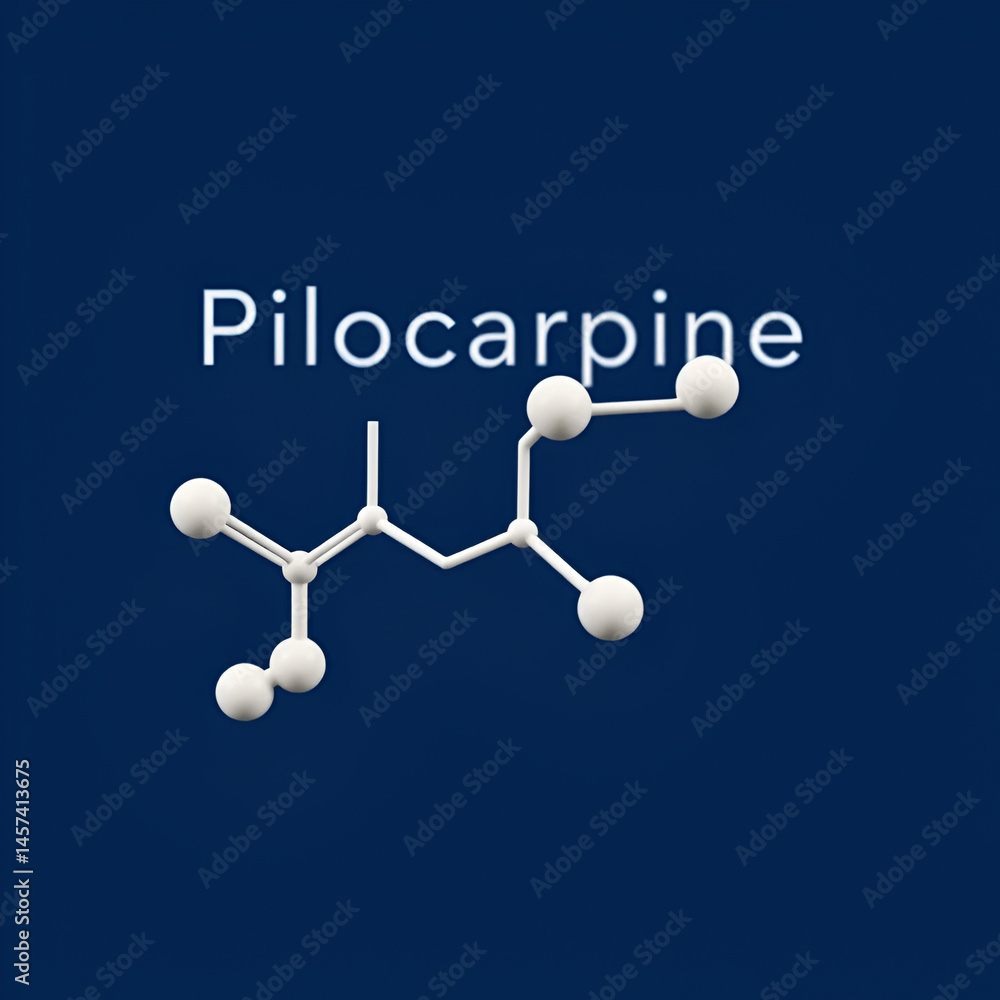Pilocarpine molecule. It is natural alkaloid, used on the eye to treat ...