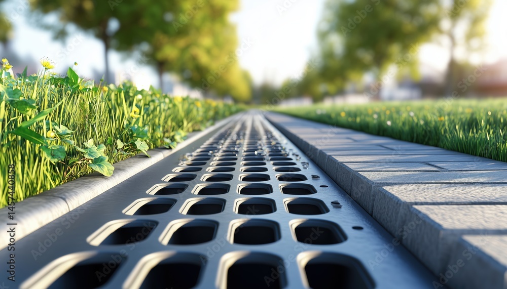 Gutter And Drainage Features In A Park: Grid Connections, System ...