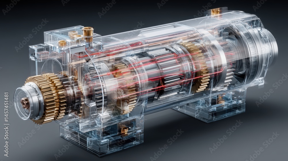 Dynamic motor with rotating gears and mechanical parts, showing how ...