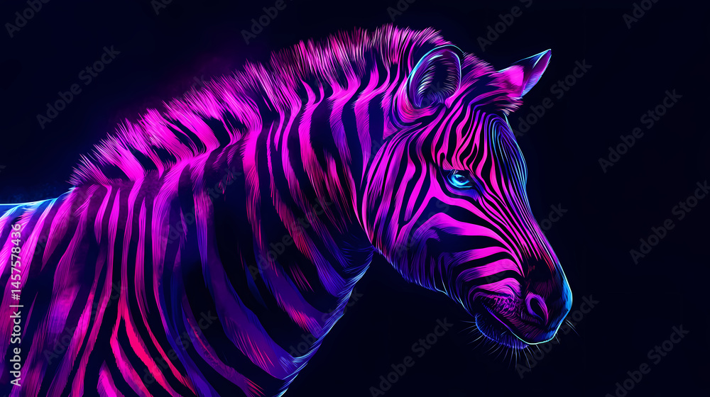 Dazzling neon zebra shining brightly on black background image. [Neon ...