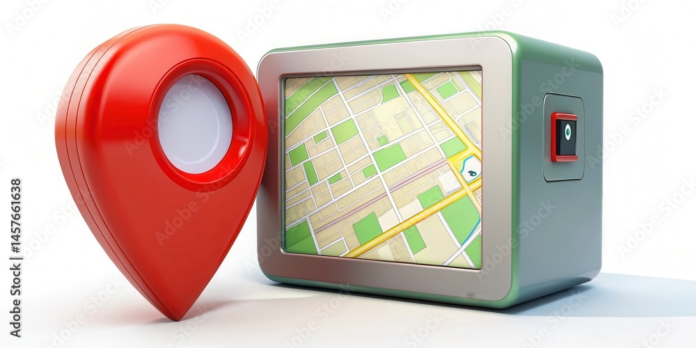 AED machine with map pointer on screen, pointing to location on map ...