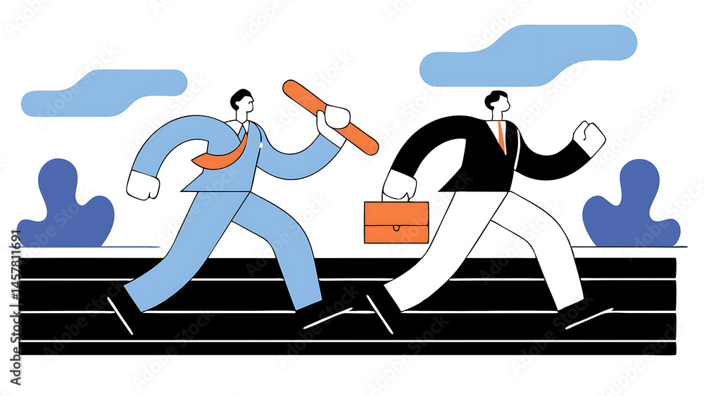 business baton pass relay job handover or partnership and teamwork to ...