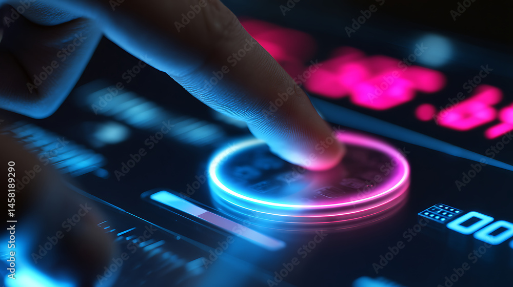 Neon glow touch interface control and status information Stock ...