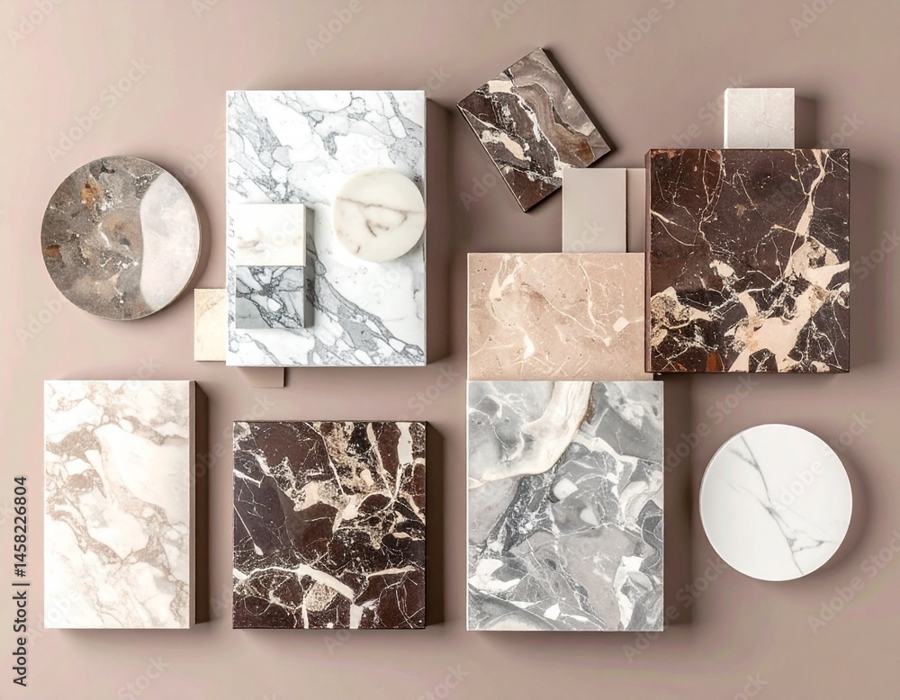 geometric concrete design mood board with concrete tiles color palette ...