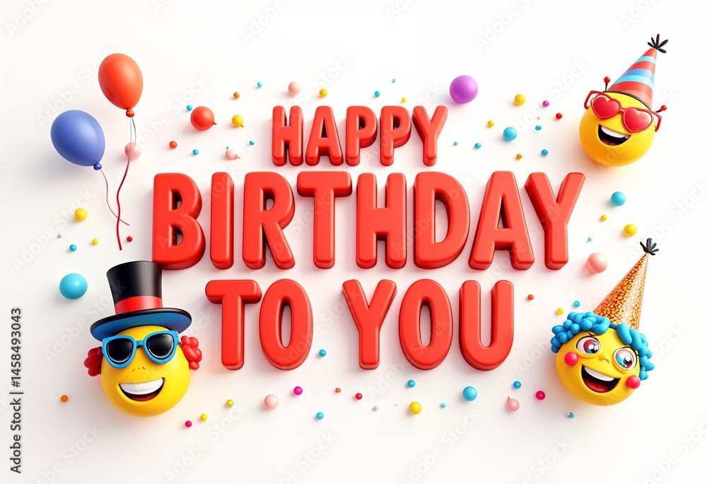 Emojis happy birthday clipart background. Happy birthday greeting text ...