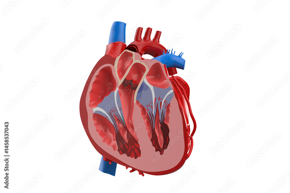 Detailed Cross-Section Illustration of the Human Heart Showing Chambers ...