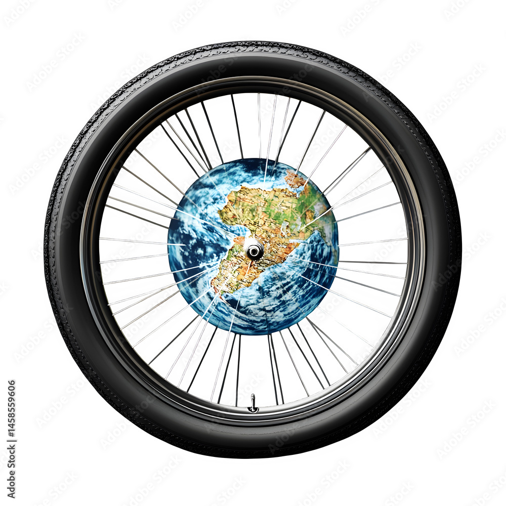 Bicycle wheel with Earth map design inside the spokes, Bicycle Wheel ...