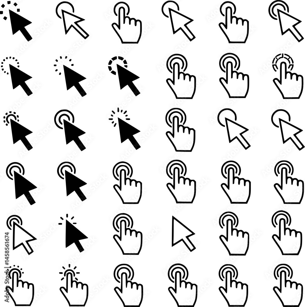 Image vectorielle Stock Premium Vector Set of Mouse Pointer Arrows Hand Cursors Loading Spinners ...