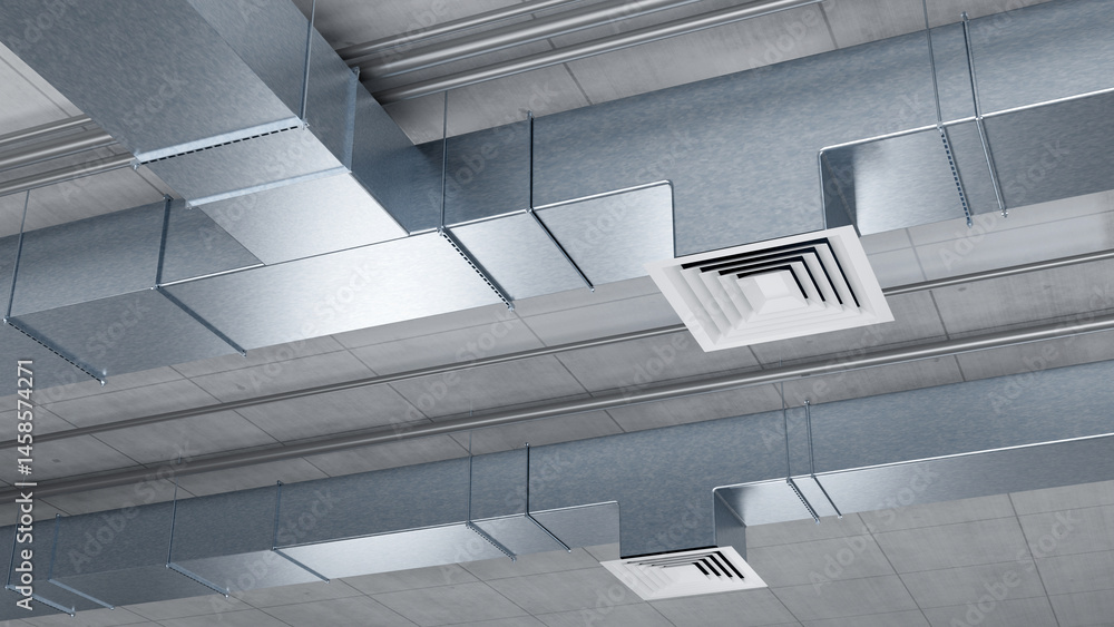 Ventilation pipes. Air handling unit. Shaft vents are square in shape ...