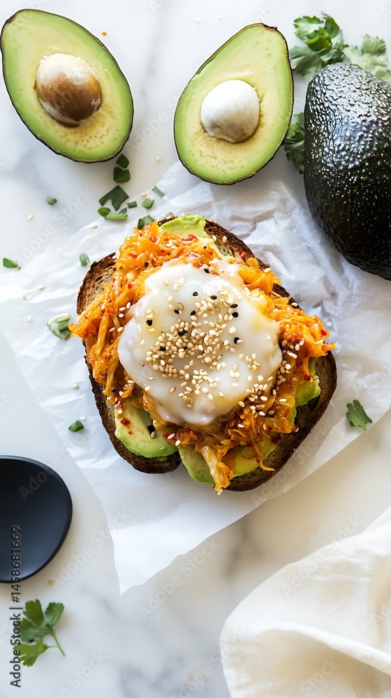 Korean fusion avocado toast kimchi and sesame a probiotic rich and ...