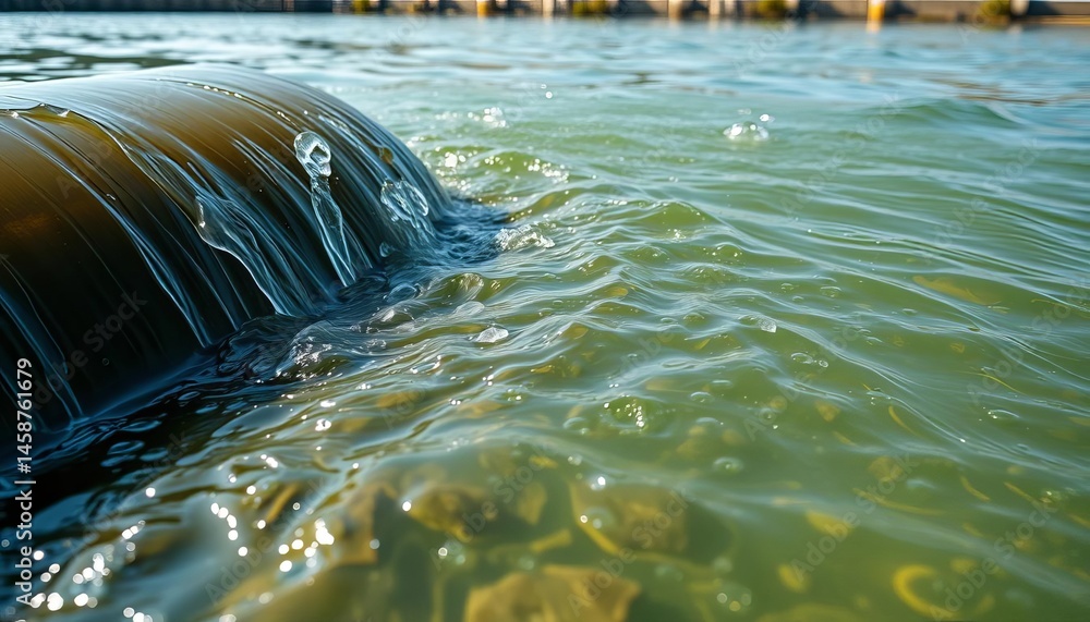 Clean water flowing from dam, treated industrial wastewater in ...