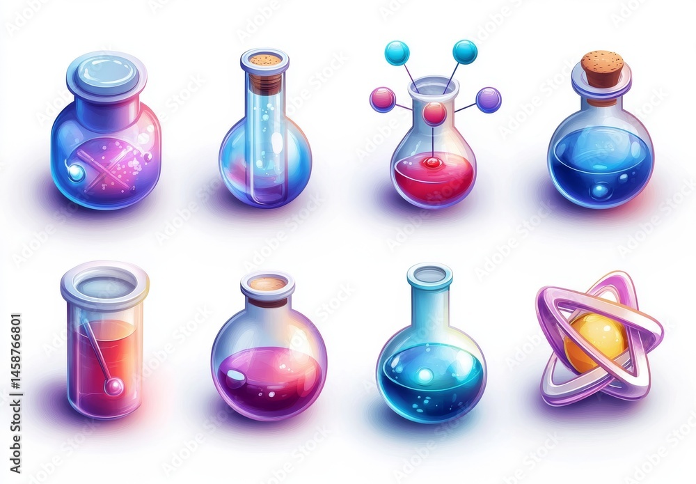 The science class icon set features isometric flat designs of a beaker ...