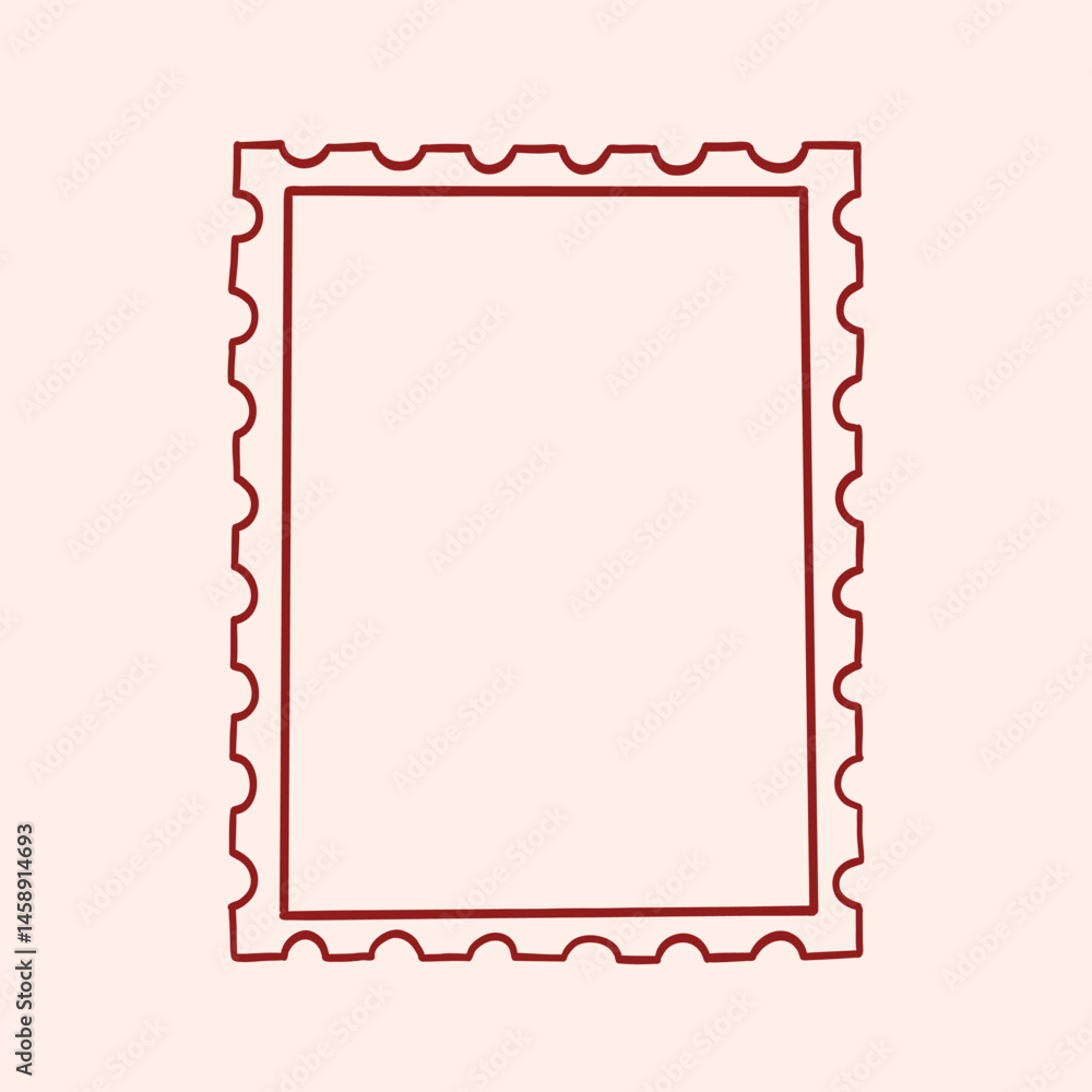 Frame like a postage stamp. Hand drawing holiday border. Vintage ...