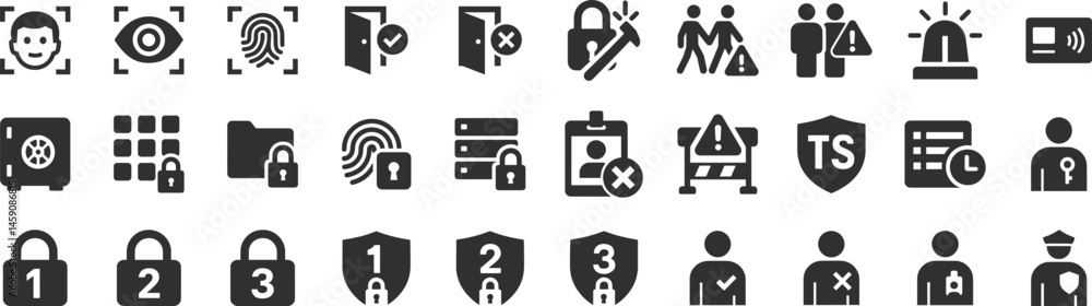 Security access clearance glyph icon set. Vector pictograms of ...