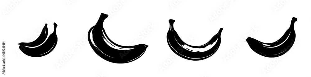 Multiple flat black banana icons showcasing diverse shapes and sizes ...