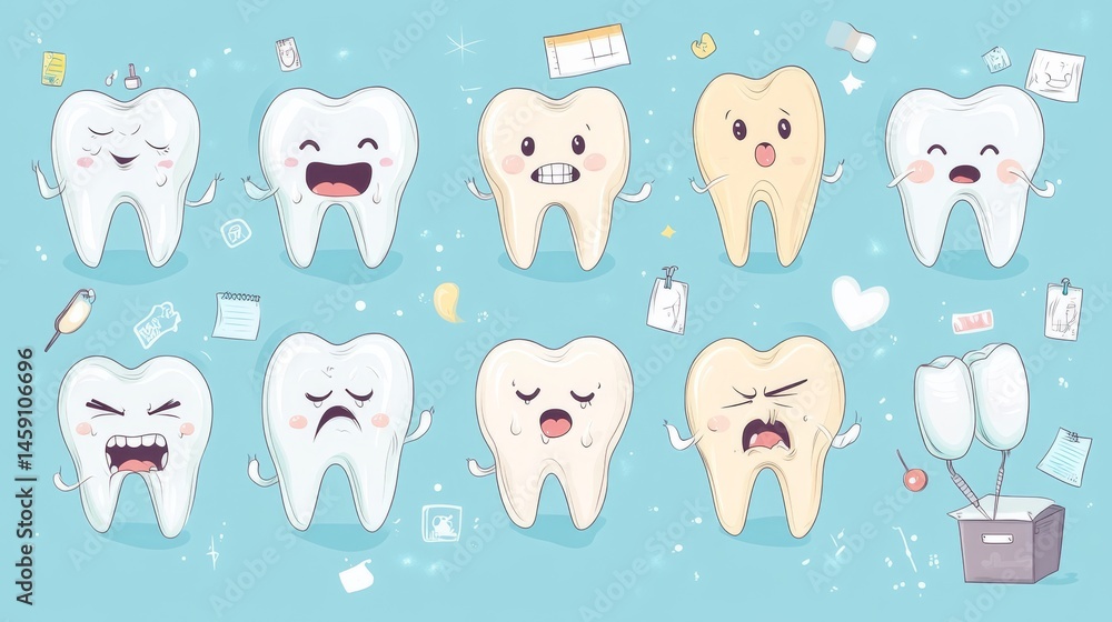 Educational chart of cute tooth characters showing different dental ...
