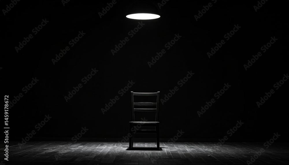 Lonely chair under a spotlight: An atmospheric image features a ...