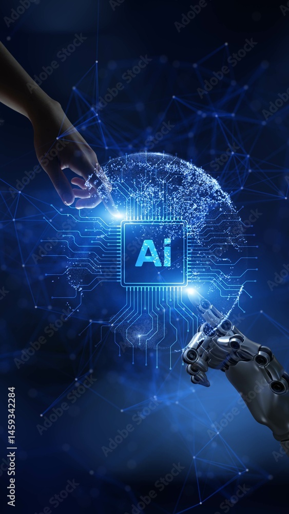 Artificial Intelligence Integration Highlighted on Digital Globe. Stock ...