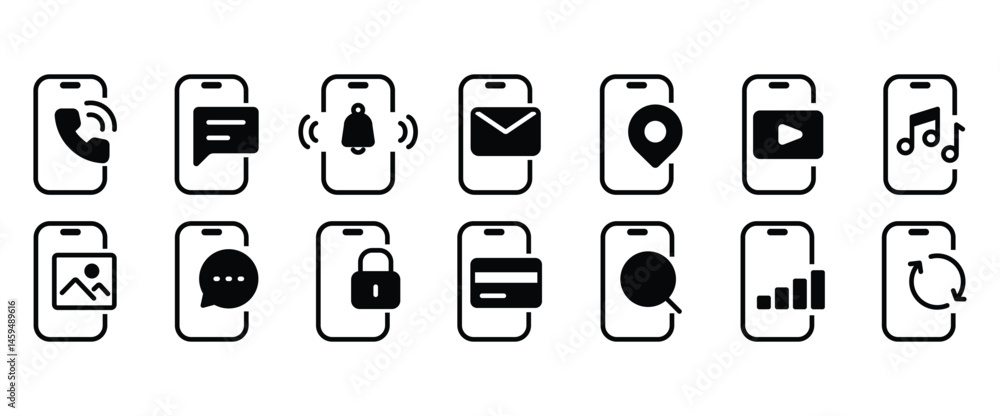 Flat icon set of smart buttons in social media applications. Smartphone ...