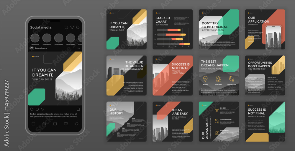 Social media post templates set with vector illustration on background ...