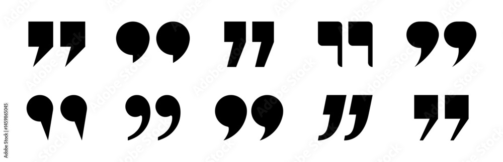 Double commas icon set in black color. Set of quotation mark for quote ...