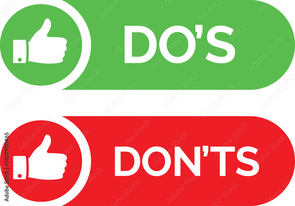 Do's and Don'ts Icons – Vector Symbols with Thumbs Up and Down for ...