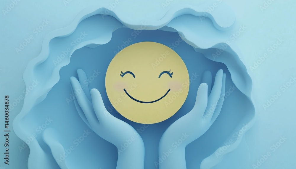 Light Blue Hands Holding Paper Cut Smiley Face: Promoting Positive ...