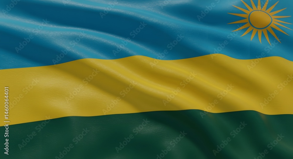 Rwanda Flag Waving - National Symbol of Rwanda - African Country - Blue, Yellow, Green Colors ...