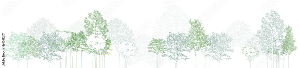 Architectural Drawings, Minimal style cad tree line drawing, Side view ...
