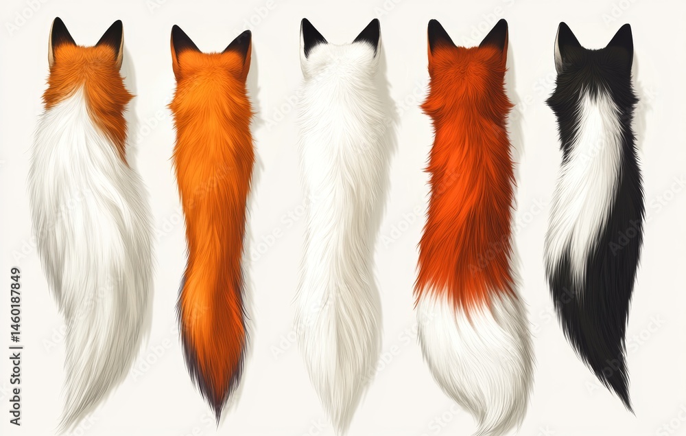 D Render features a collection of nine fox tails in various colors for ...