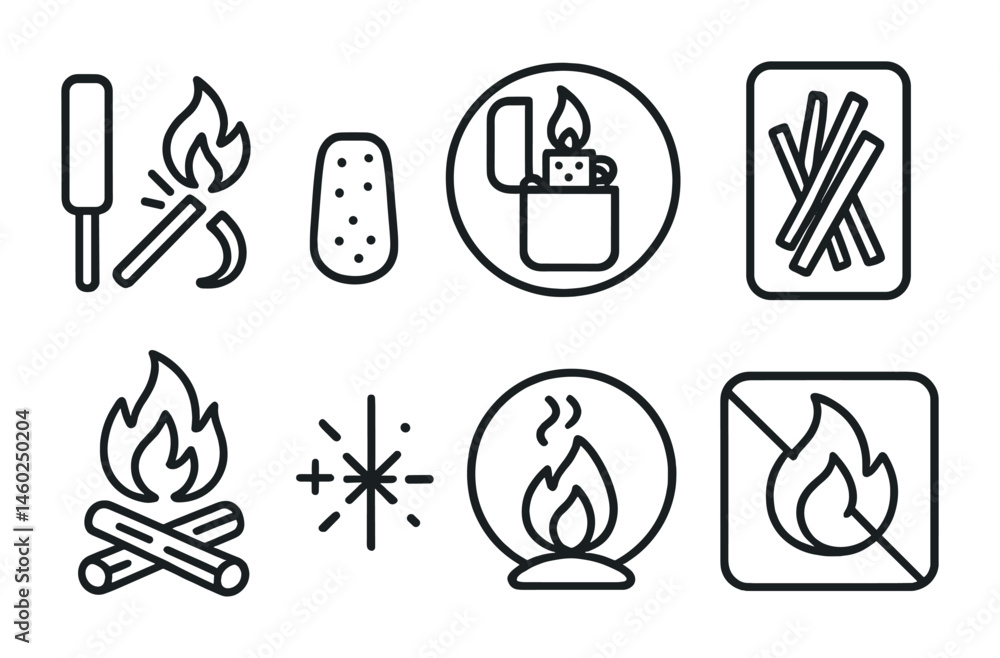 Praca wektorowa bez tantiem: Line style icons of fire-making for ...