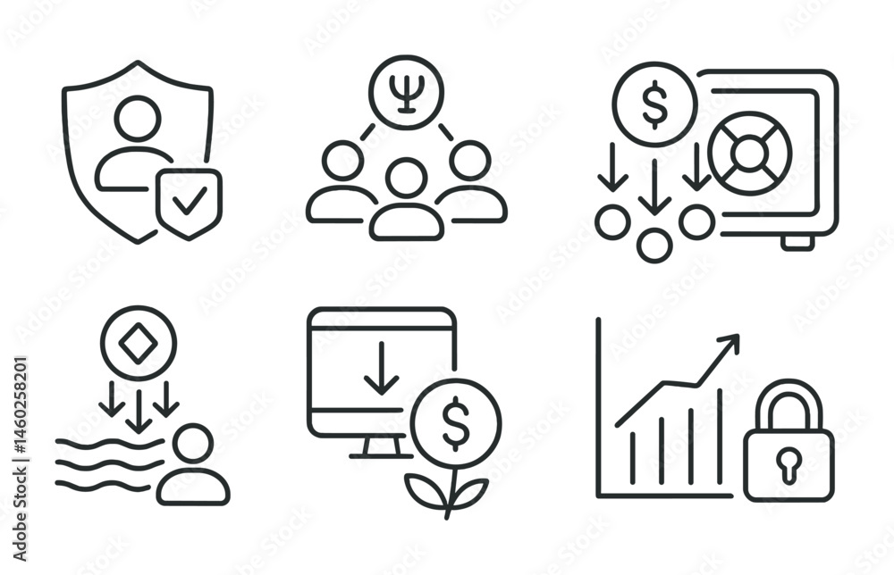 Line style icons of DeFi: decentralized ID authentication, DAO ...