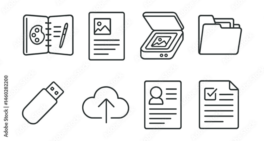 Line style icons of documentation and archive: artist logbook icon ...